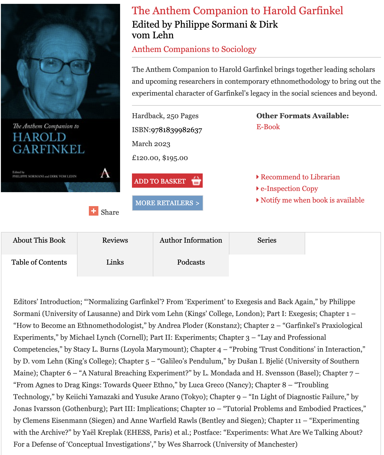 The Anthem Companion to Harold Garfinkel #EMCA #SSSI #Interactionism ...